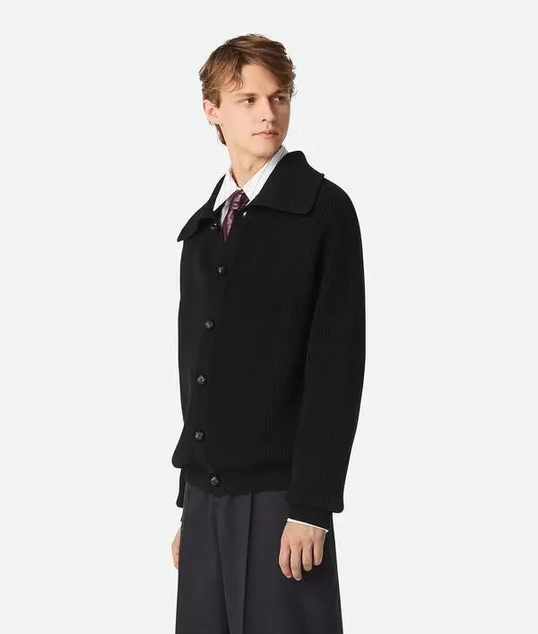 Bottega Veneta Cotton English Rib Cardigan - Black