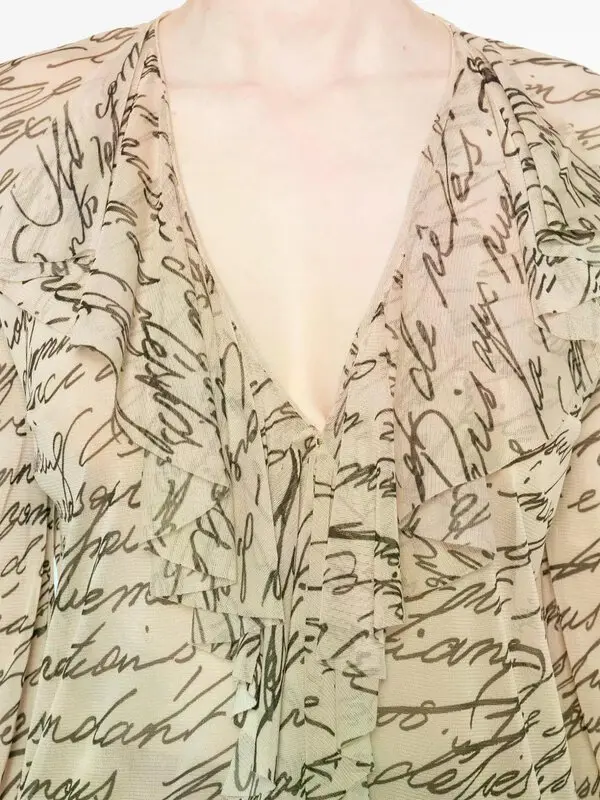 Balmain Love Letter-print Ruffled Blouse