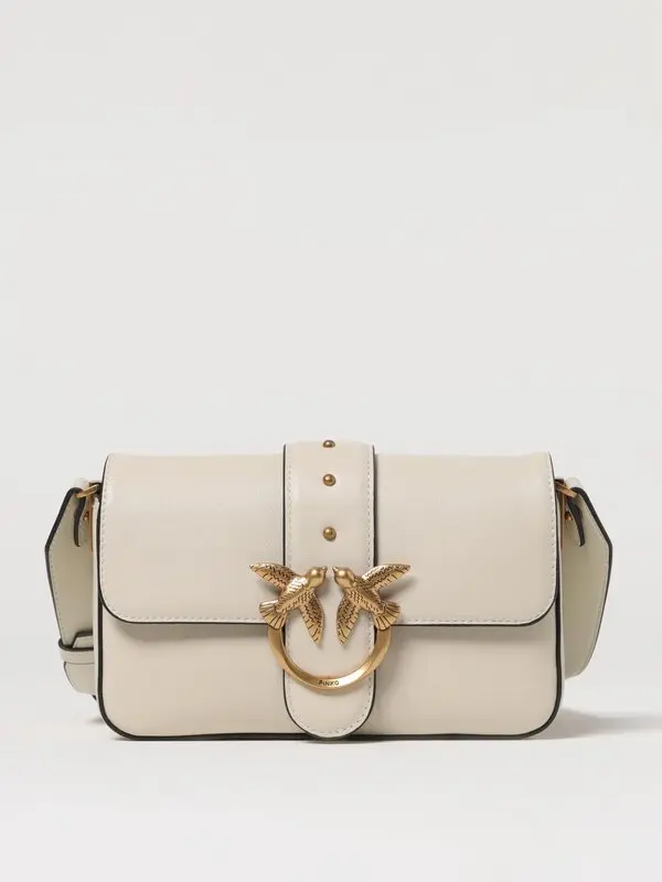 Pinko Leather Mini Bag With Bird Clasp - White
