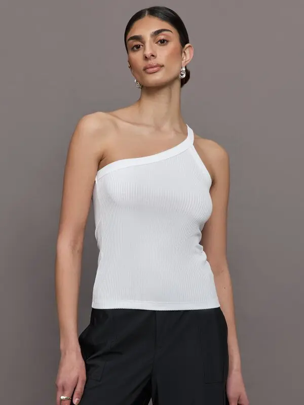 Carbon38 One Shoulder Ribbed Tank - White