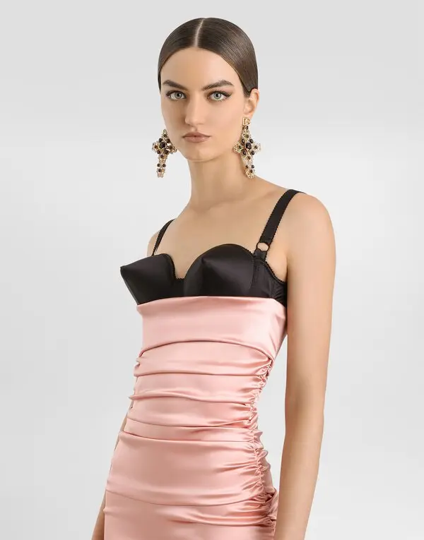 Dolce & Gabbana Draped Satin Calf-length Dress - Beige