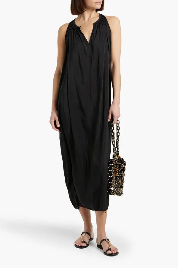 Solid & Striped The Milly Crinkled Crepe De Chine Midi Dress - Black