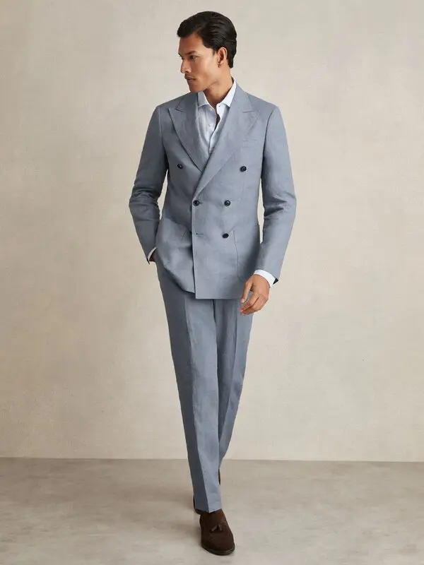 REISS Db Warner Db Slim-fit Linen Double-breasted Suit Blazer