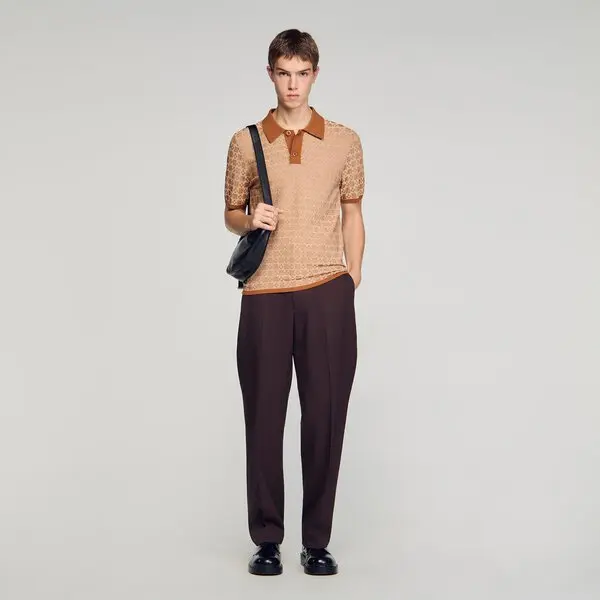 Sandro Square Cross Polo Shirt - Camel