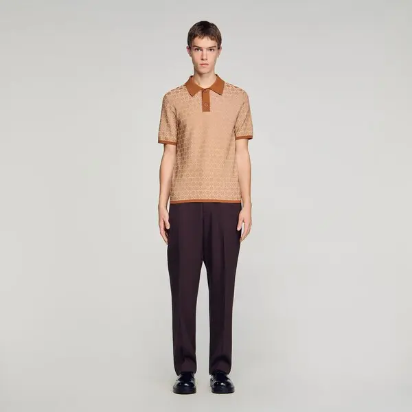 Sandro Square Cross Polo Shirt - Camel