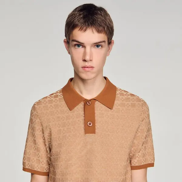 Sandro Square Cross Polo Shirt - Camel