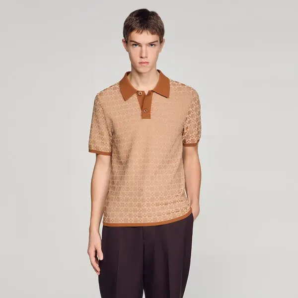 Sandro Square Cross Polo Shirt - Camel