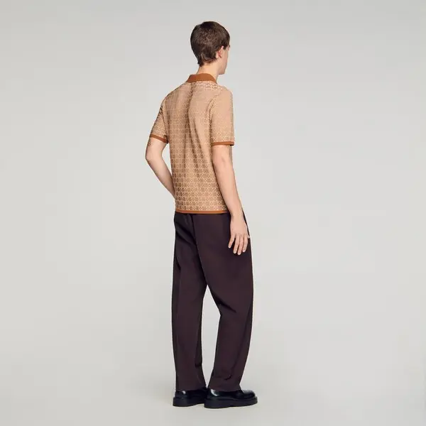 Sandro Square Cross Polo Shirt - Camel