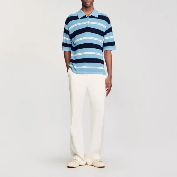 Sandro Striped Knit Polo Shirt - Chambray