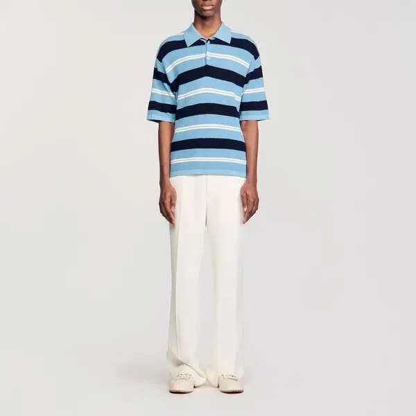 Sandro Striped Knit Polo Shirt - Chambray