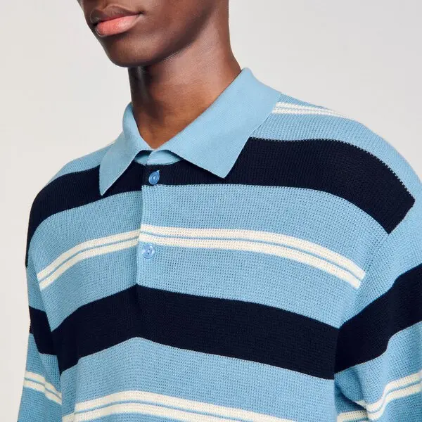 Sandro Striped Knit Polo Shirt - Chambray