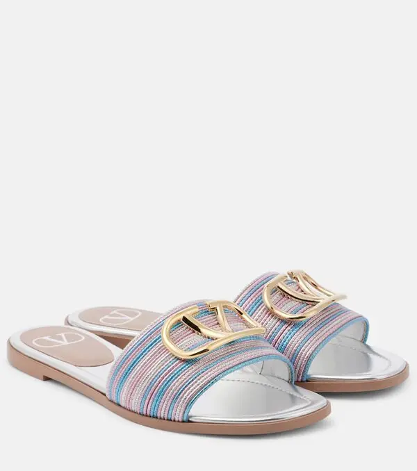 Valentino Garavani Vlogo Metallic Leather Slides