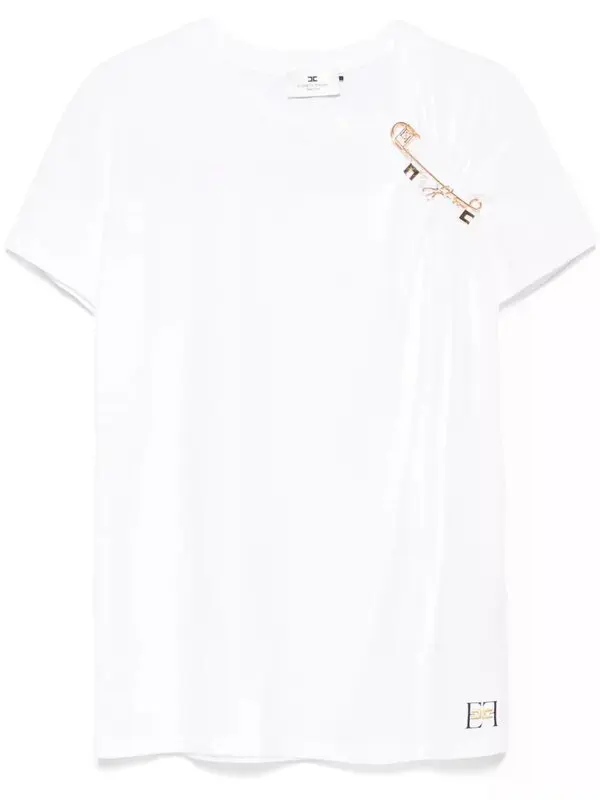 Elisabetta Franchi Jeweled Brooch Jersey T-shirt - White