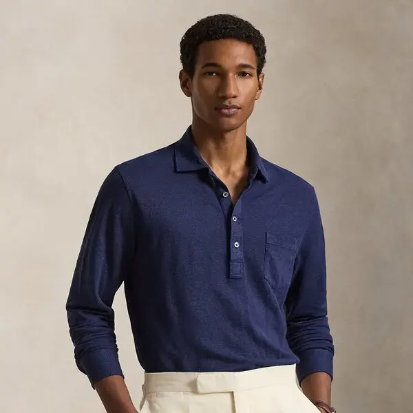 Ralph Lauren Linen Mesh Polo Shirt - Newport Navy/smoke