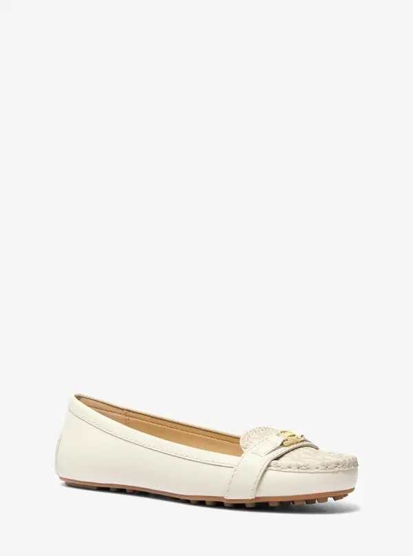 Michael Kors Mandy Leather Moccasin With Logo - Natural