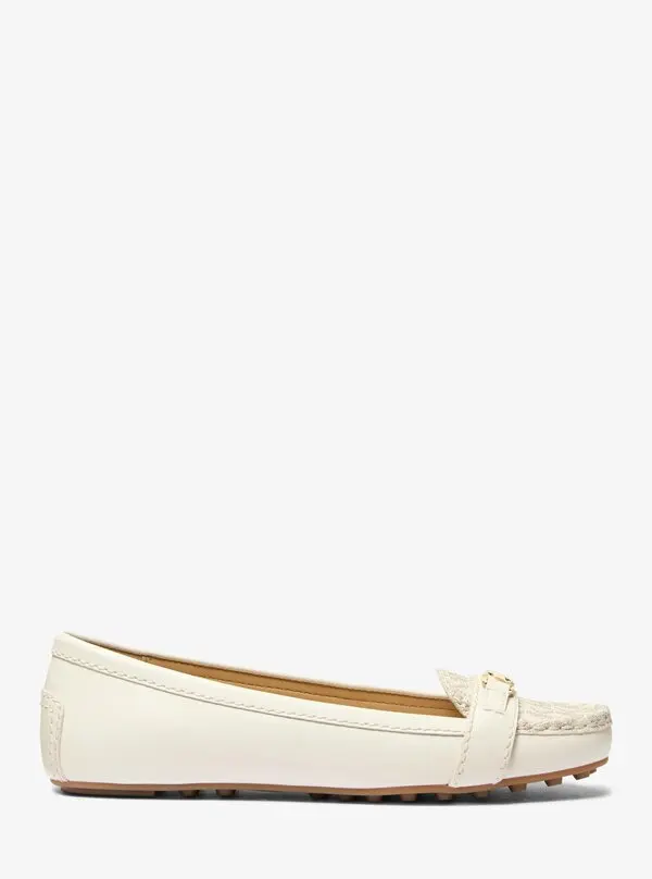 Michael Kors Mandy Leather Moccasin With Logo - Natural