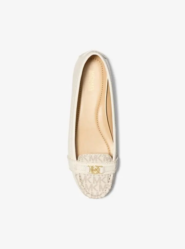 Michael Kors Mandy Leather Moccasin With Logo - Natural