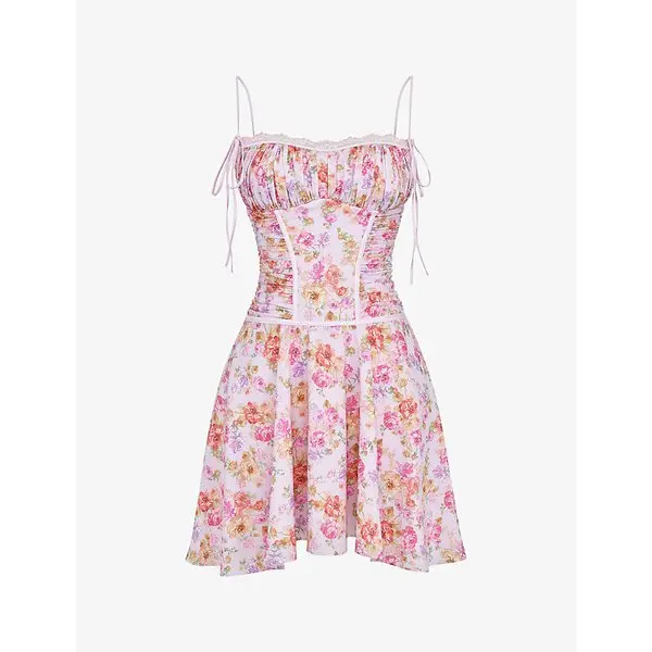 House Of Cb Alejandra Floral-print Woven Mini Dress - Light Lavender