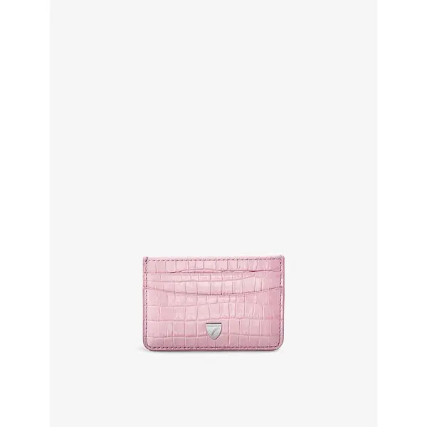 ASPINAL OF LONDON Slim Shield Logo Leather Card Holder - Lilac