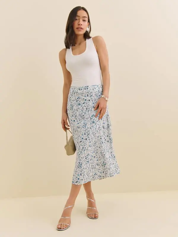 REFORMATION Ivy Linen Midi Skirt - Nile