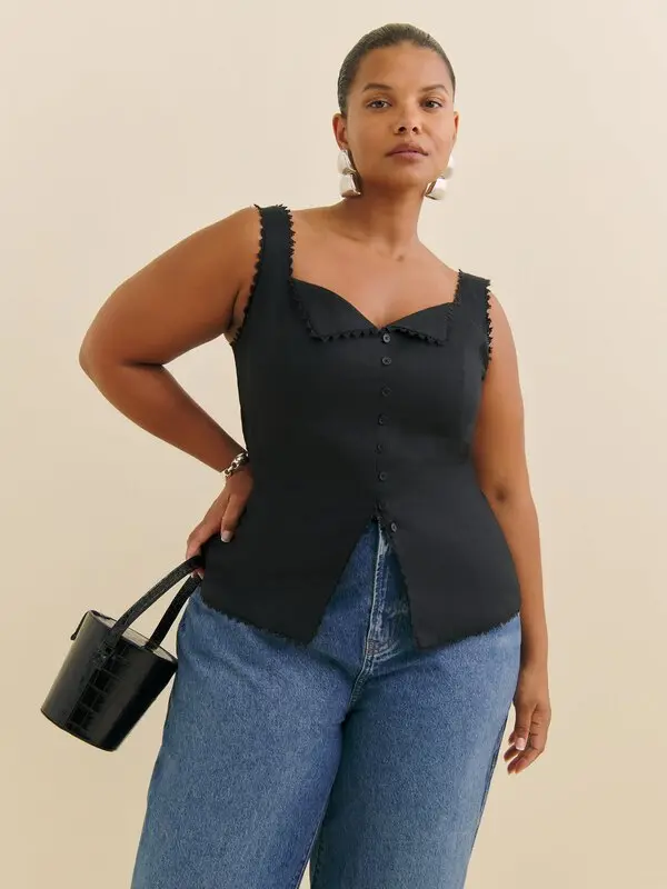 REFORMATION Viola Linen Top Es - Black