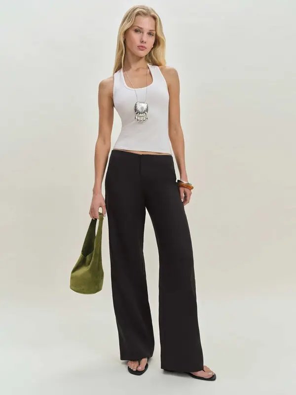 REFORMATION Vida Linen Low Rise Pant - Black