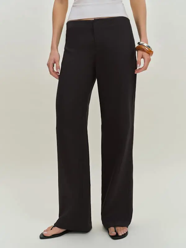 REFORMATION Vida Linen Low Rise Pant - Black