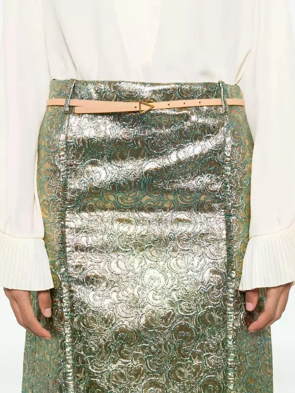 N°21 Metallic Floral Print Midi Skirt