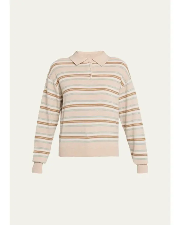 Guest In Residence Collegiate Stripe Cashmere Polo - Sandstone