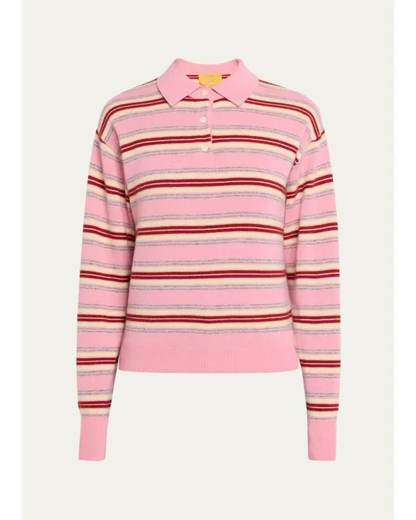 Guest In Residence Collegiate Stripe Cashmere Polo - Sprinkle C