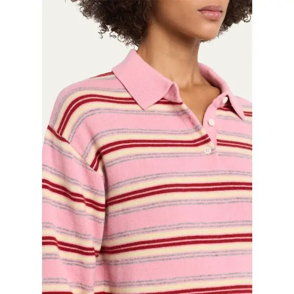 Guest In Residence Collegiate Stripe Cashmere Polo - Sprinkle C