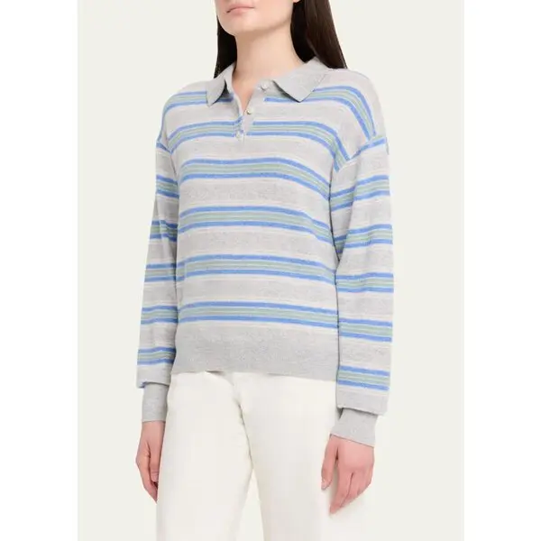 Guest In Residence Collegiate Stripe Cashmere Polo - Sprinkle C