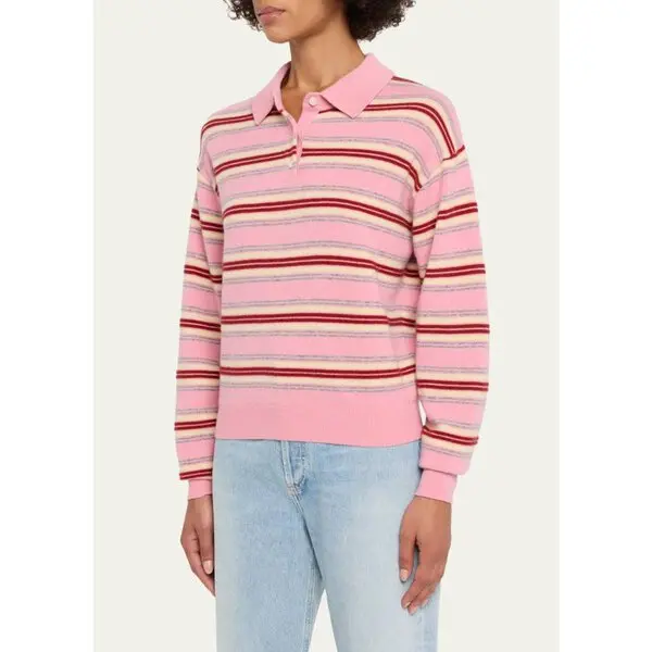 Guest In Residence Collegiate Stripe Cashmere Polo - Sprinkle C