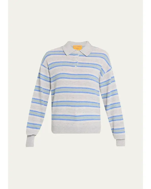 Guest In Residence Collegiate Stripe Cashmere Polo - Stone Combo
