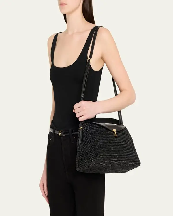 TOTEME T-lock Woven Leather Top-handle Bag - Black