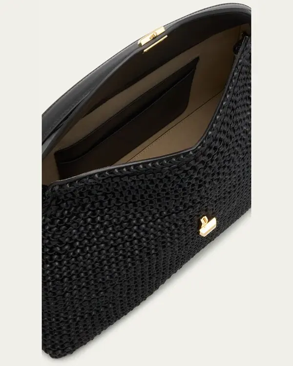 TOTEME T-lock Woven Leather Top-handle Bag - Black