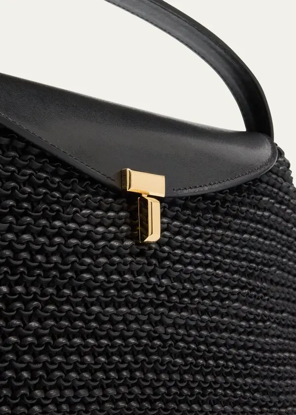 TOTEME T-lock Woven Leather Top-handle Bag - Black