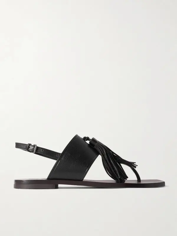 Brunello Cucinelli Leather Sandals With Tassels - Black