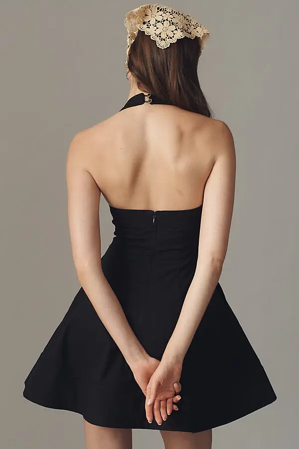 Square-neck Fit-and-flare Mini Dress - Black