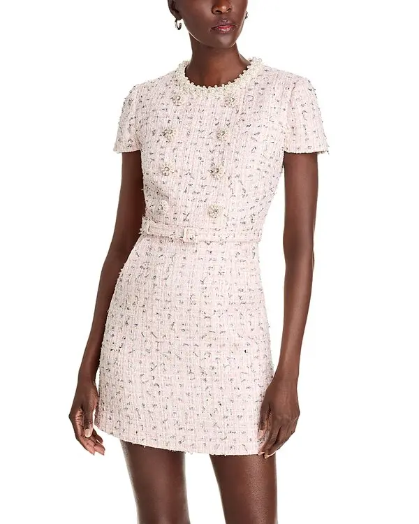 SELF-PORTRAIT Embellished Boucle Mini Dress - Pink
