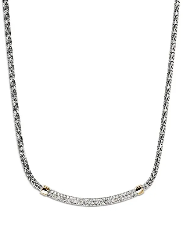 John Hardy 14k Yellow Gold & Sterling Diamond Pave Collar Necklace - Silver