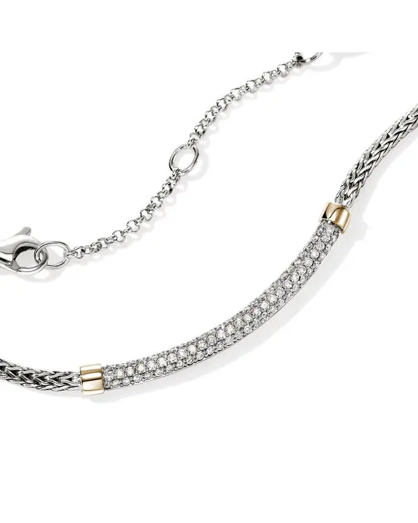 John Hardy 14k Yellow Gold & Sterling Diamond Pave Collar Necklace - Silver