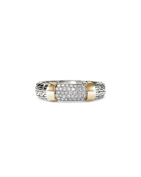 John Hardy 14k Yellow Gold & Sterling Diamond Pave Band - Silver
