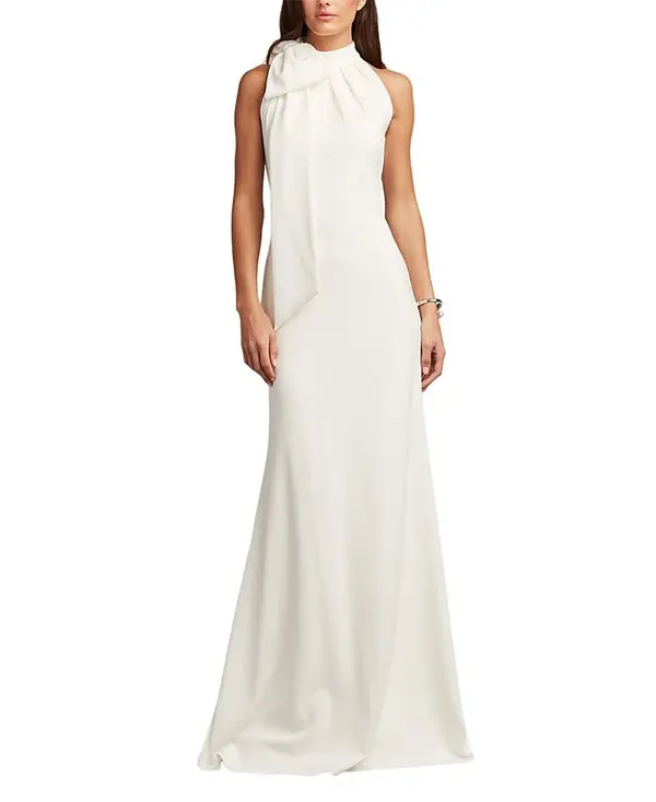 Tadashi Shoji Sims Shoulder Bow Halter Gown - Ivory