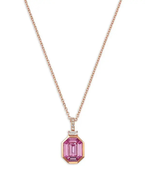 Bloomingdale'S Sapphire And Diamond Baguette Pendant Necklace - Pink