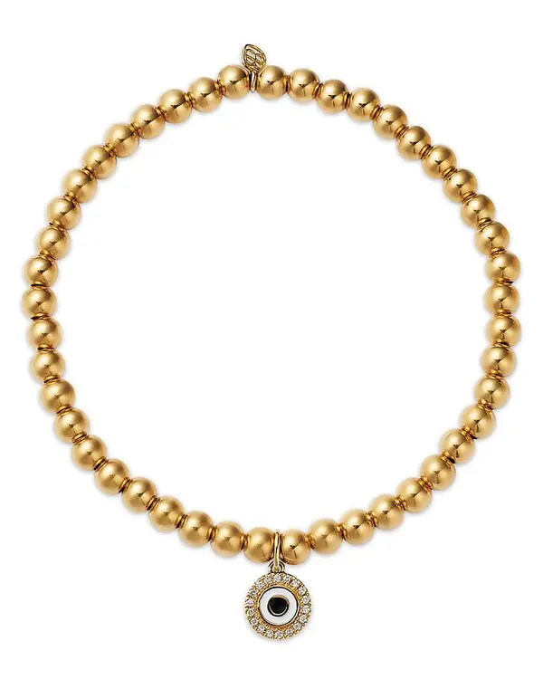 SYDNEY EVAN 14k Yellow Diamond Evil Eye Beaded Bracelet - Gold