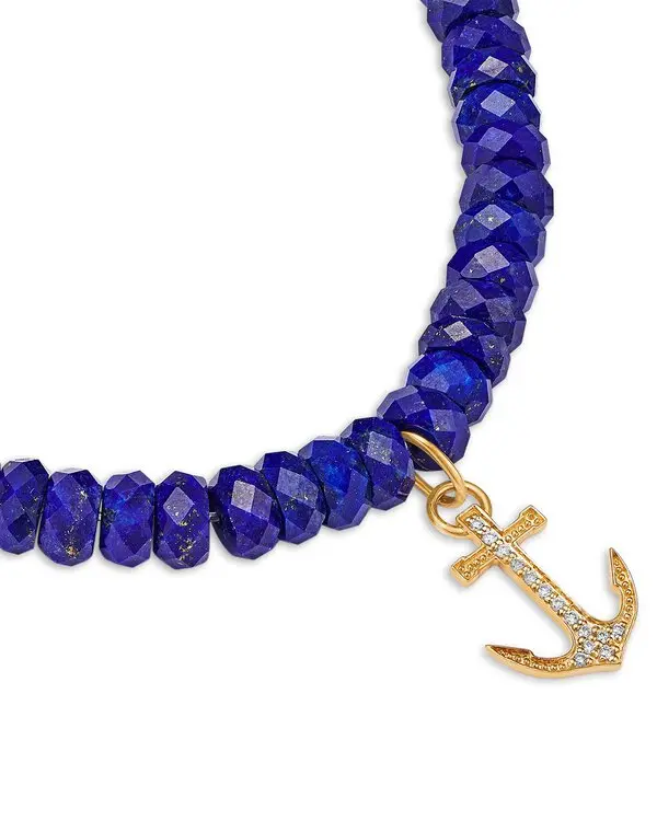 SYDNEY EVAN 14k Yellow Diamond Anchor Charm Beaded Bracelet