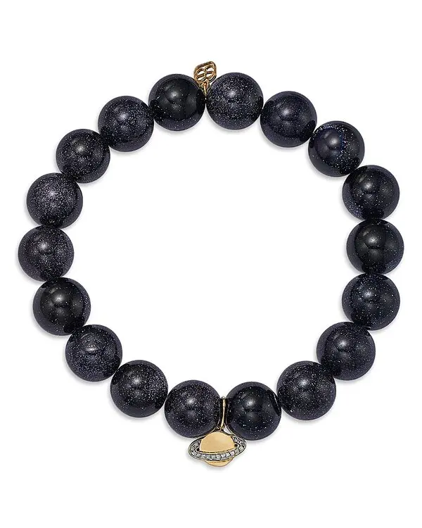 SYDNEY EVAN 14k Yellow Diamond Saturn Charm Goldstone Bracelet - Gold