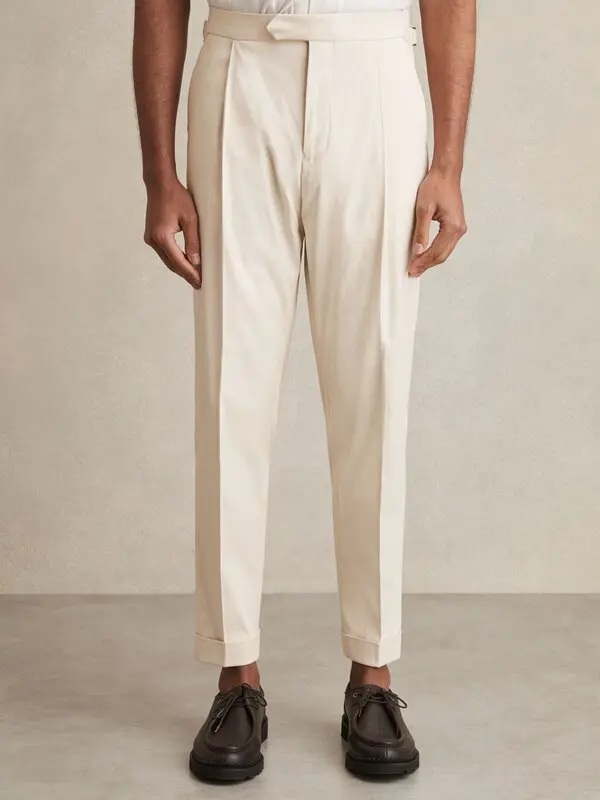REISS Cantwell Tapered Trousers - Stone