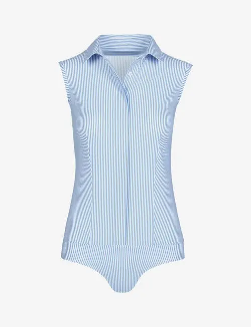 Commando Classic Printed Button Down Bodysuit - Blue/white Stripe
